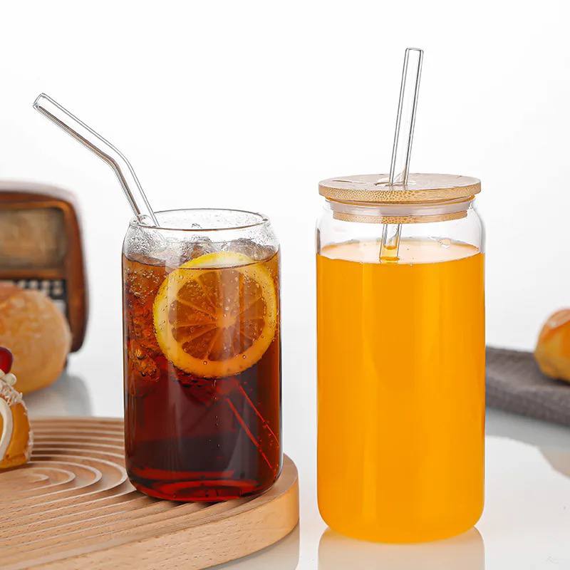 Can Shape Glass Mason Jar with Glass Straw and Lid | Daraz.com.bd