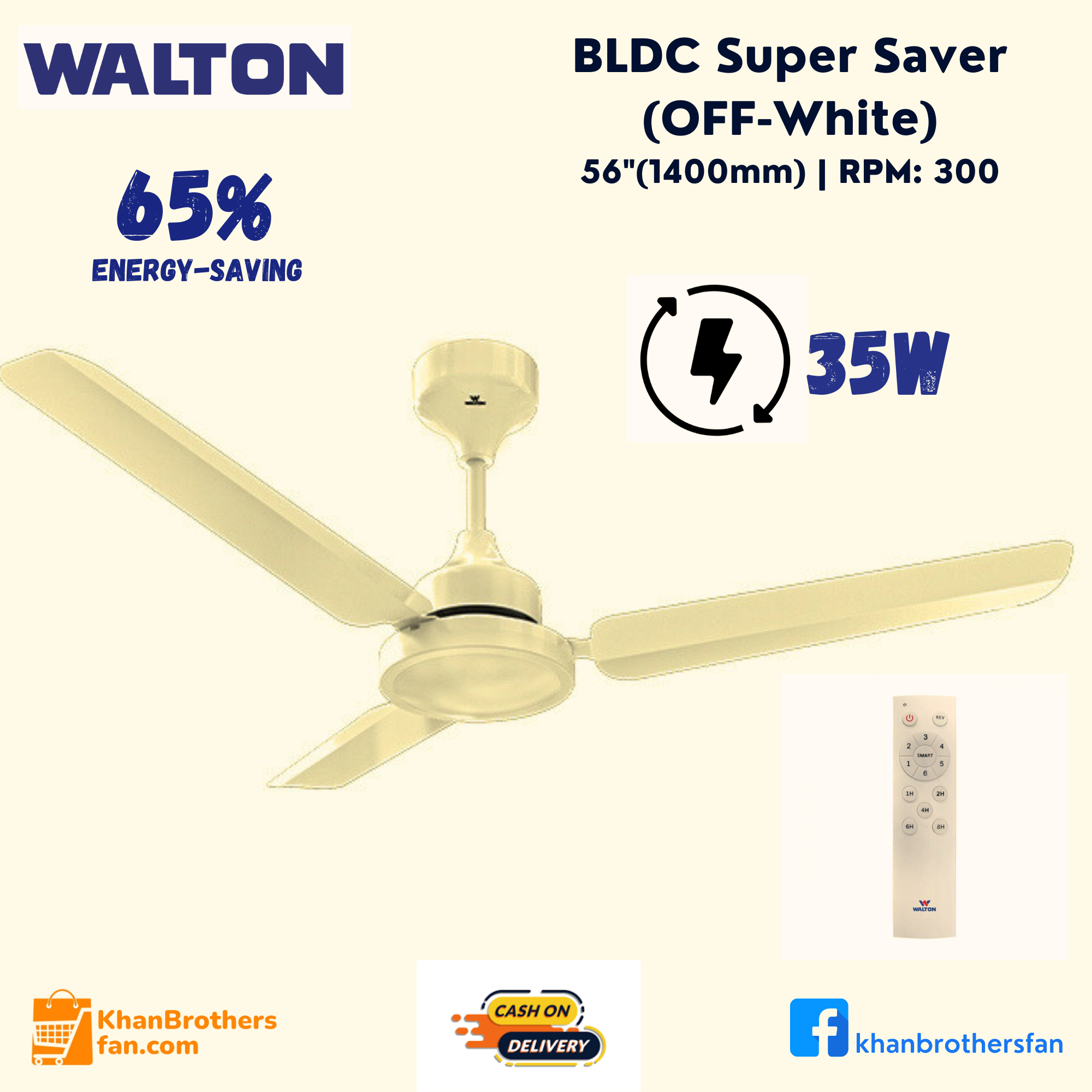 Walton BLDC Super Saver Ceiling fan, Size: 56″/1400mm, 35W, RPM: 330 ...