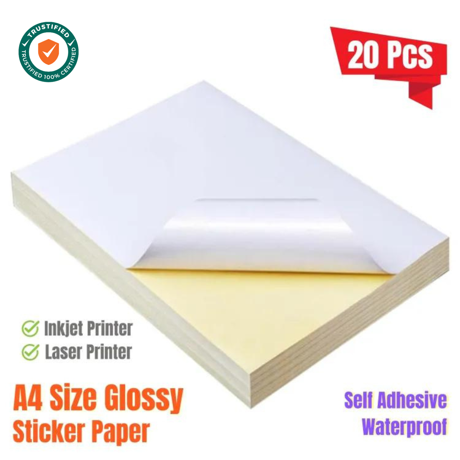 A4 Size Glossy Sticker Paper for Inkjet Laser Printer 20/30/50/70/100 ...