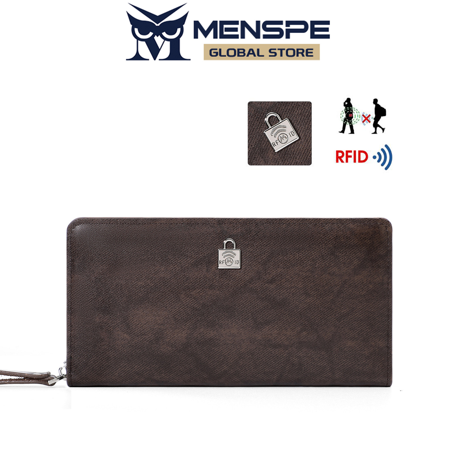 MENSPE Men Long Wallet RFID Block Wallet Plaid Retro Long Wallet Coin ...