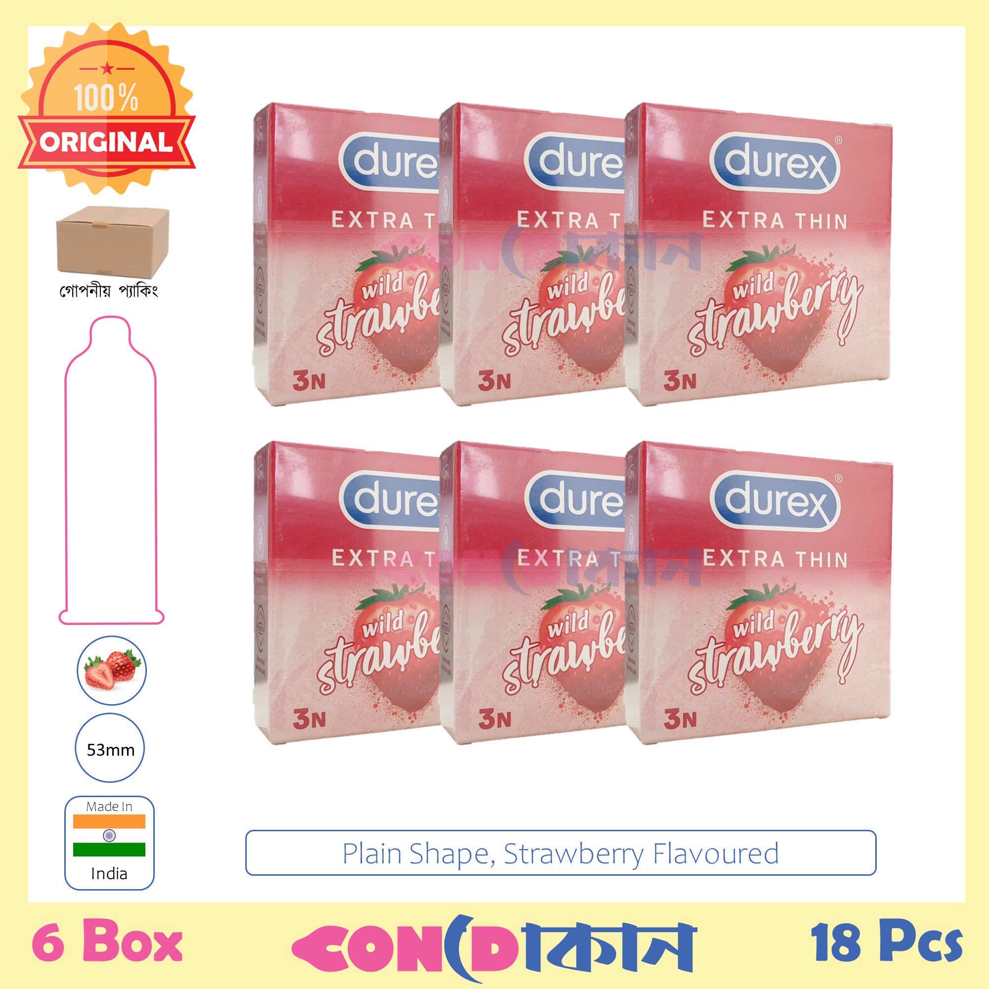 Durex Extra Thin Wild Strawberry Condom 6 Box (18 Pcs) Indian | Daraz.com.bd