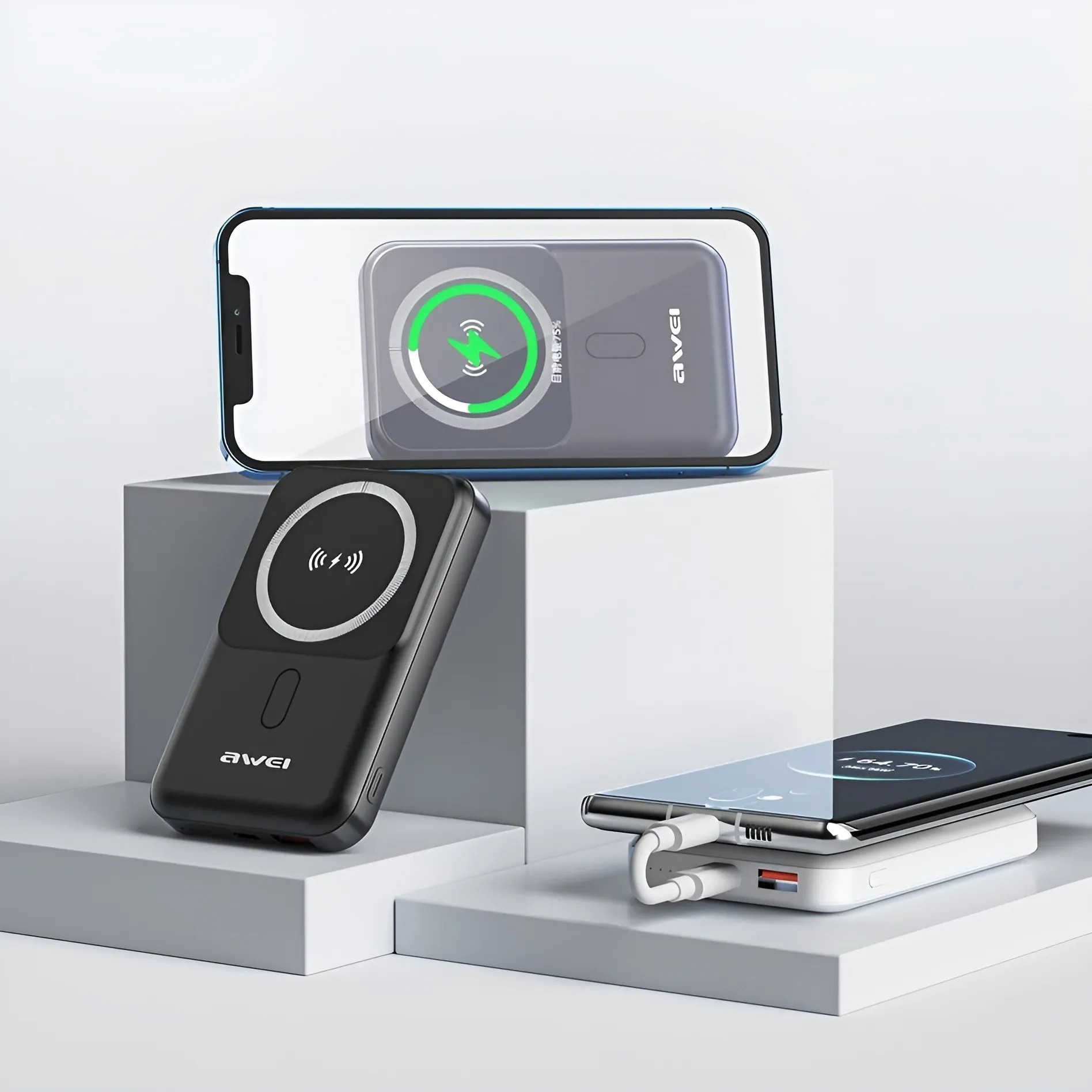 AWEI P139K 10000mAh Fast Charging 22.5W+15W Wireless Magnetic Power ...