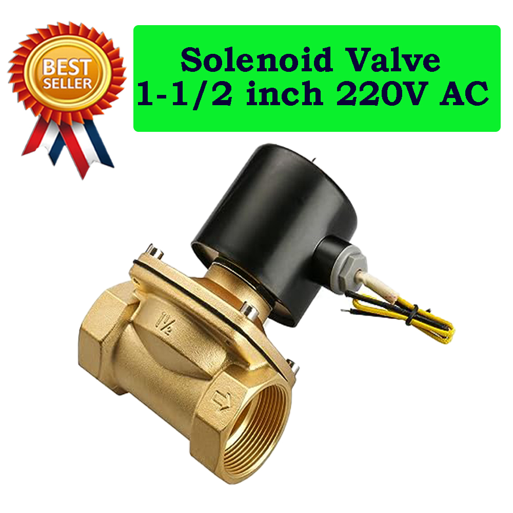 Solenoid Valve 1-1/2 inch 220V AC Brass Electric Water Air NC Valve 2W ...