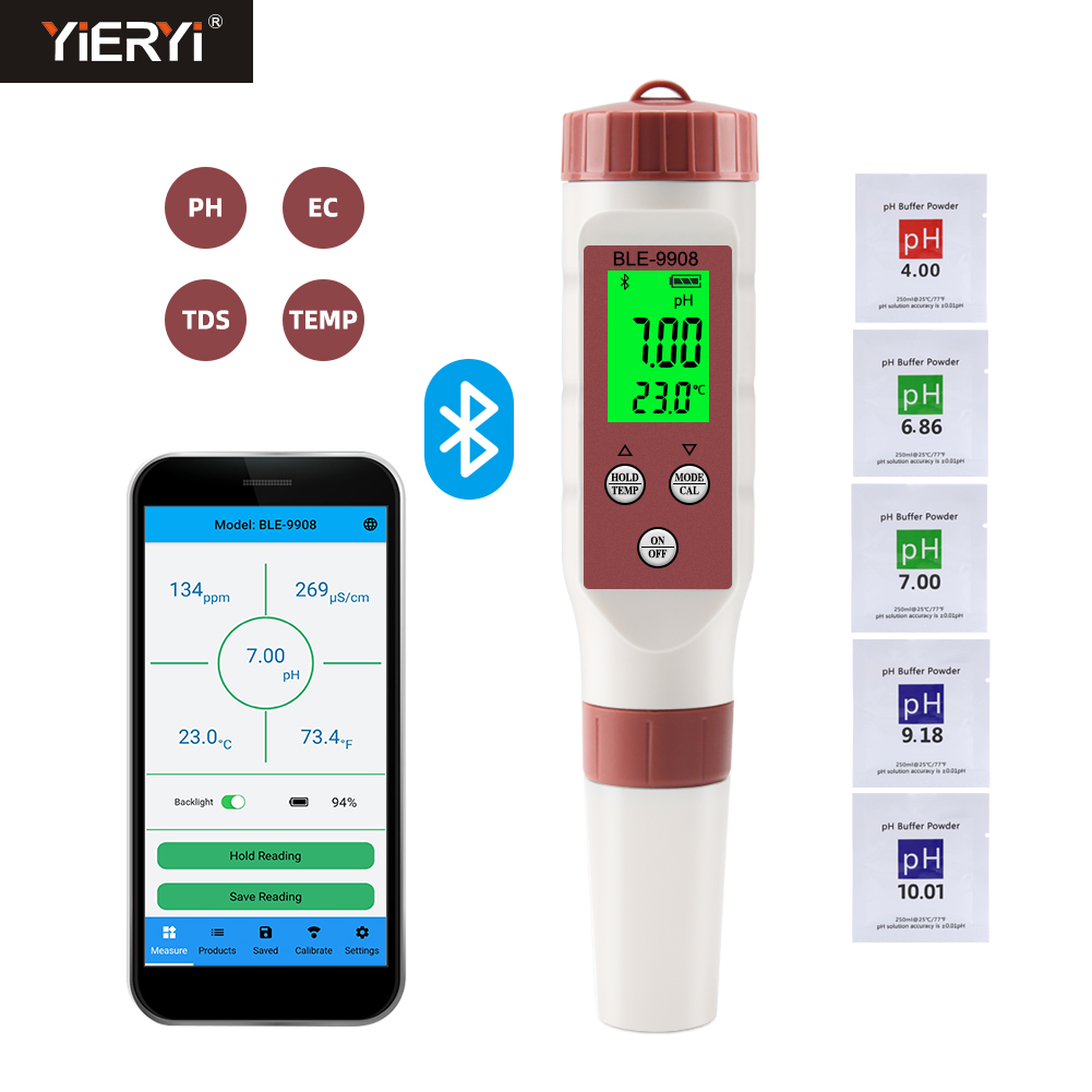 YIERYI Smart Bluetooth PH/TDS/EC/TEMP Meter Digital Water Quality ...