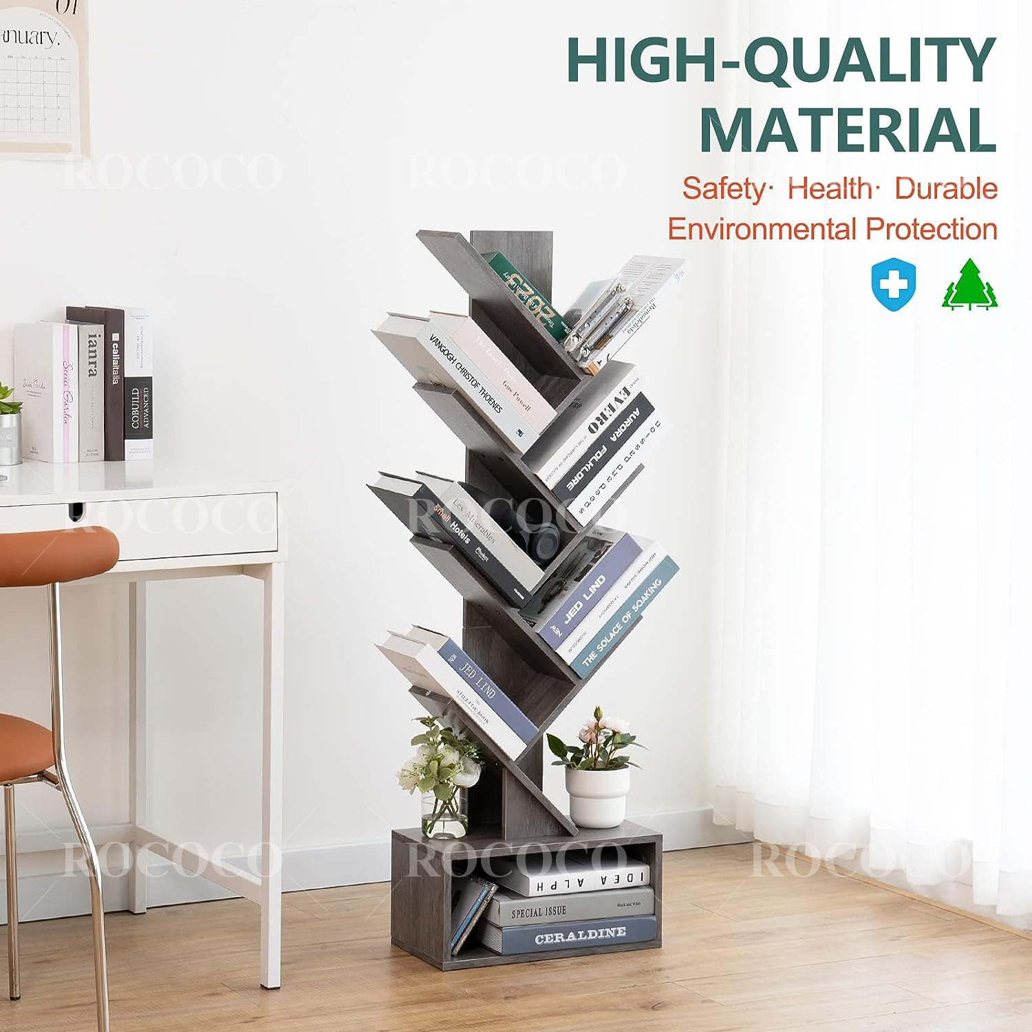 ROCOCO Tree Bookshelf Shelving - 6 Shelf Retro Floor Standing Bookcase ...