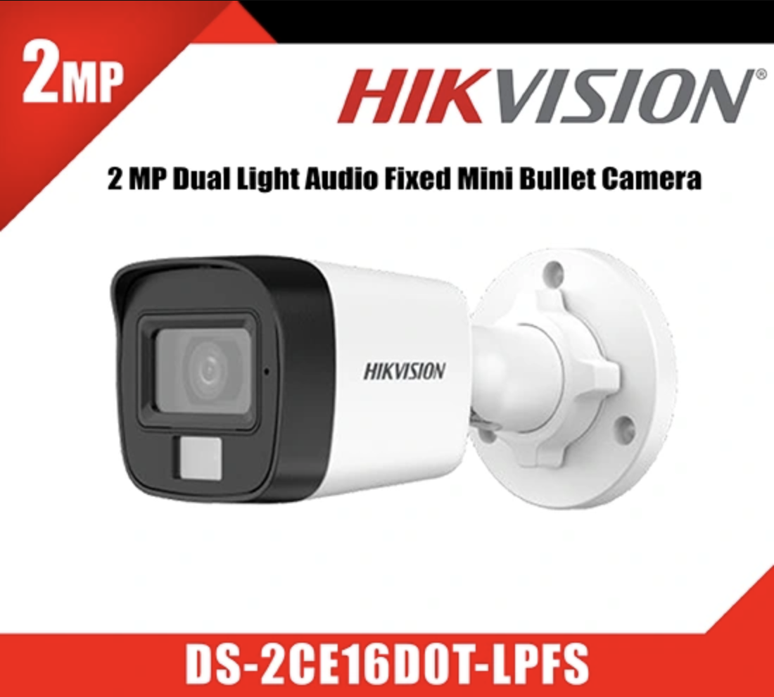 HIKVISION DS-2CE16D0T-LPFS 2MP Dual Light Audio Fixed Mini Bullet CCTV ...