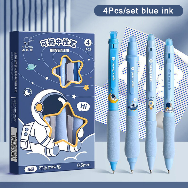 4Pcs Erasable Pen Soft Pen Grip Quick Drying Black Blue Ink Pen Set ...