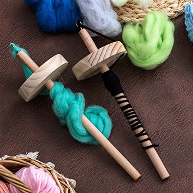 2Piece DIY Drop Spindle Top Whorl Yarn Spinner Hand Wooden Spinning ...