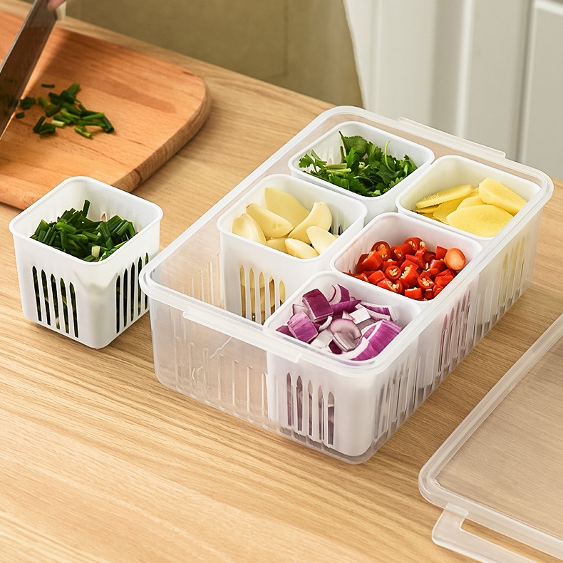 Refrigerator Storage Box 6 Grid Food Vegetable Fruit Storage Box Fridge ...