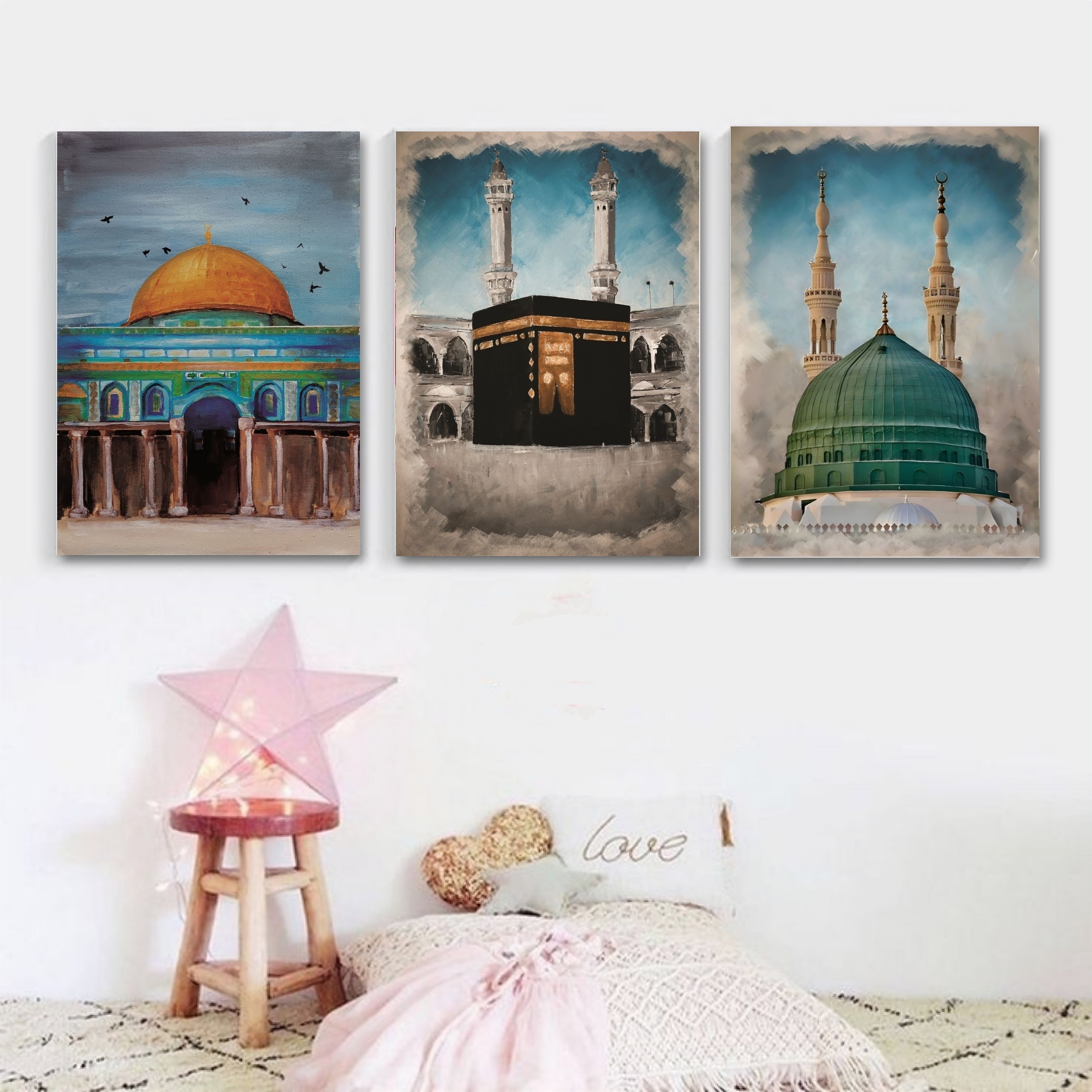 3 pcs islamic Holiest Sites Representation Wallmate set for Home ...
