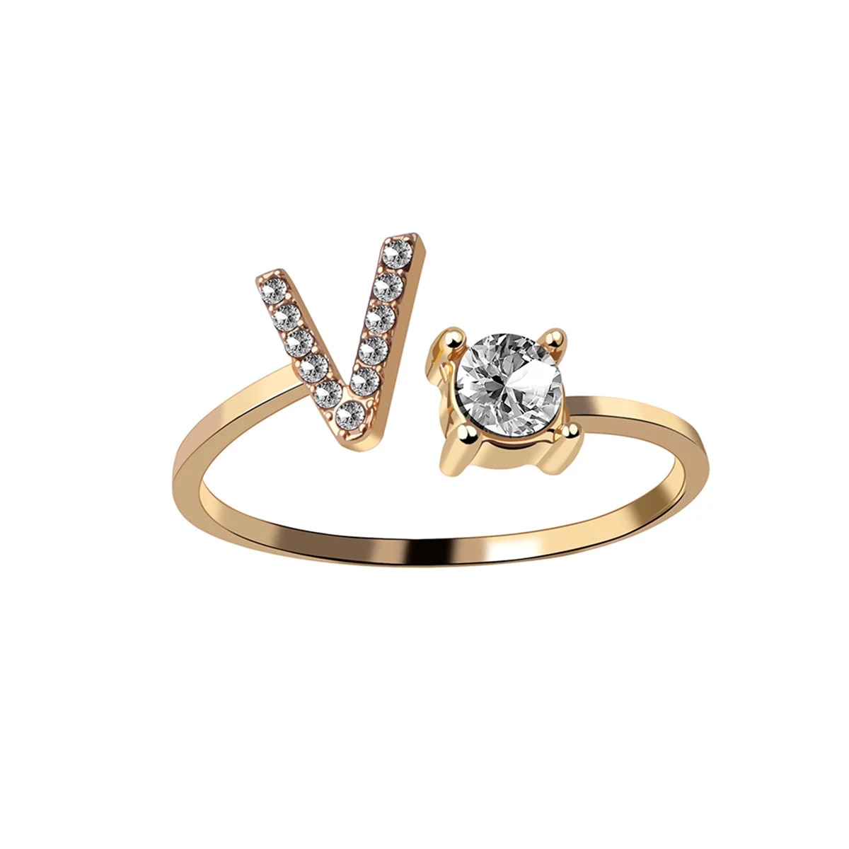 26 A-Z Letter Opening Rings For Women Men Gold Color Couple Alphabet ...