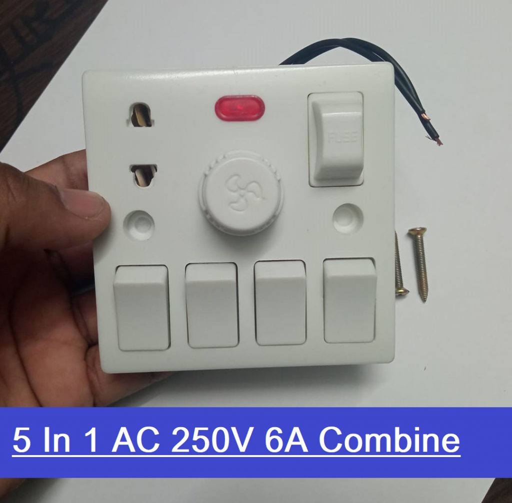 Universal 5 In 1 Ac 250V 6A Combine 4 Pcs Gang Switches Fan Dimmer ...