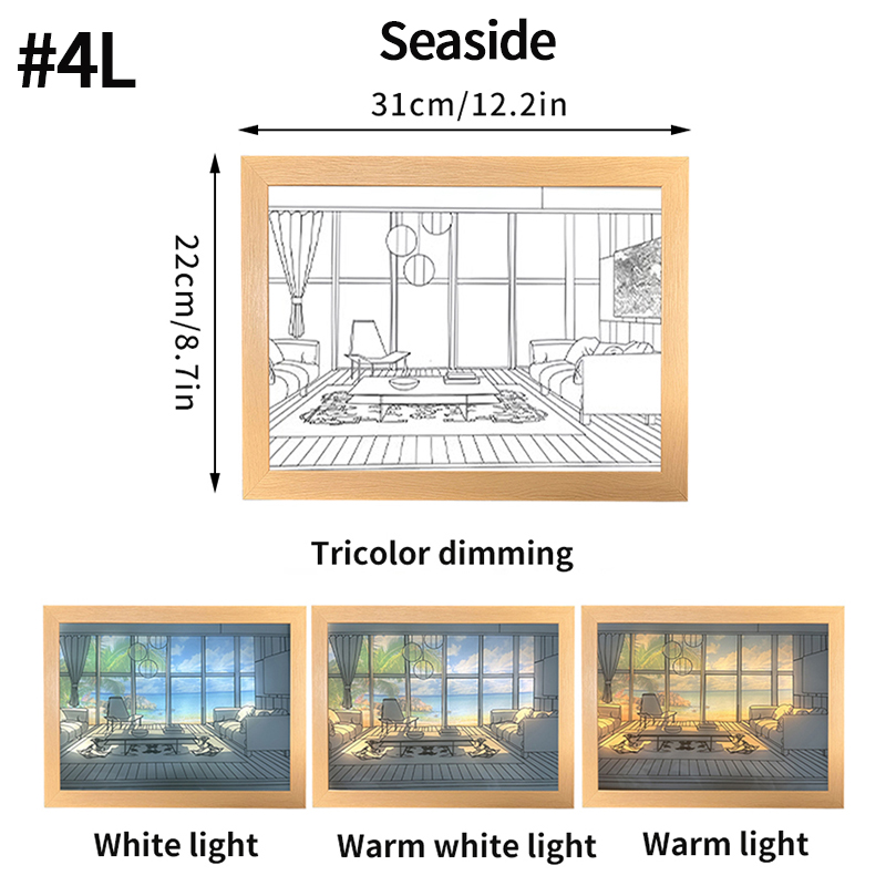 Decor Led Light Painting Indoor Sunlight Window Wooden Photo Frame ...