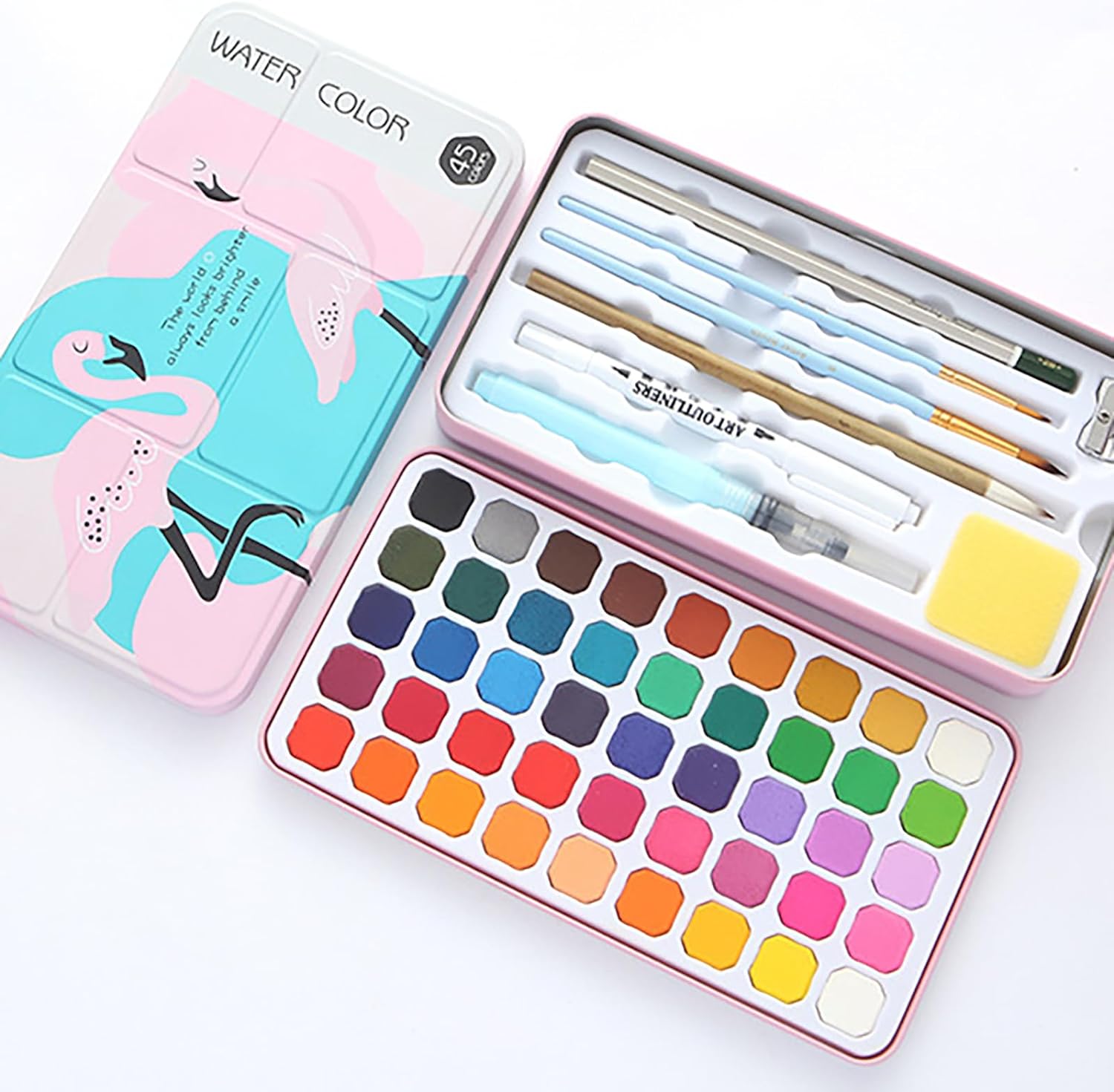 Keep Smiling Solid Pigment Water Color Tin Set 45 Colors