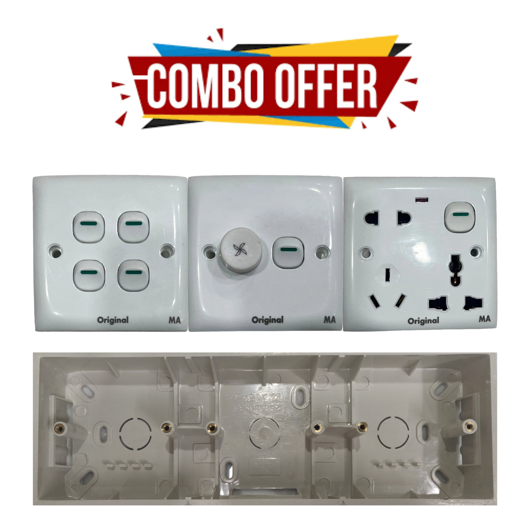 Electric Switch Board Combo Four Gang Switch with 6 Pin Universal Multi ...