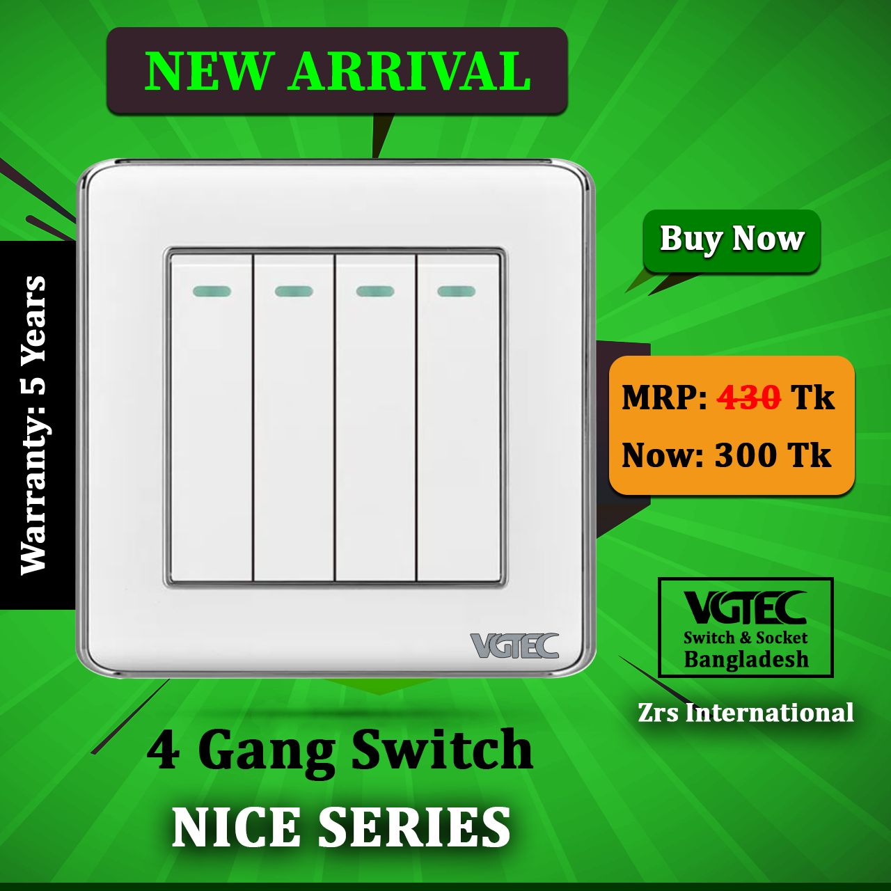VGTEC - 4 Gang Switch (Nice Series) | Daraz.com.bd