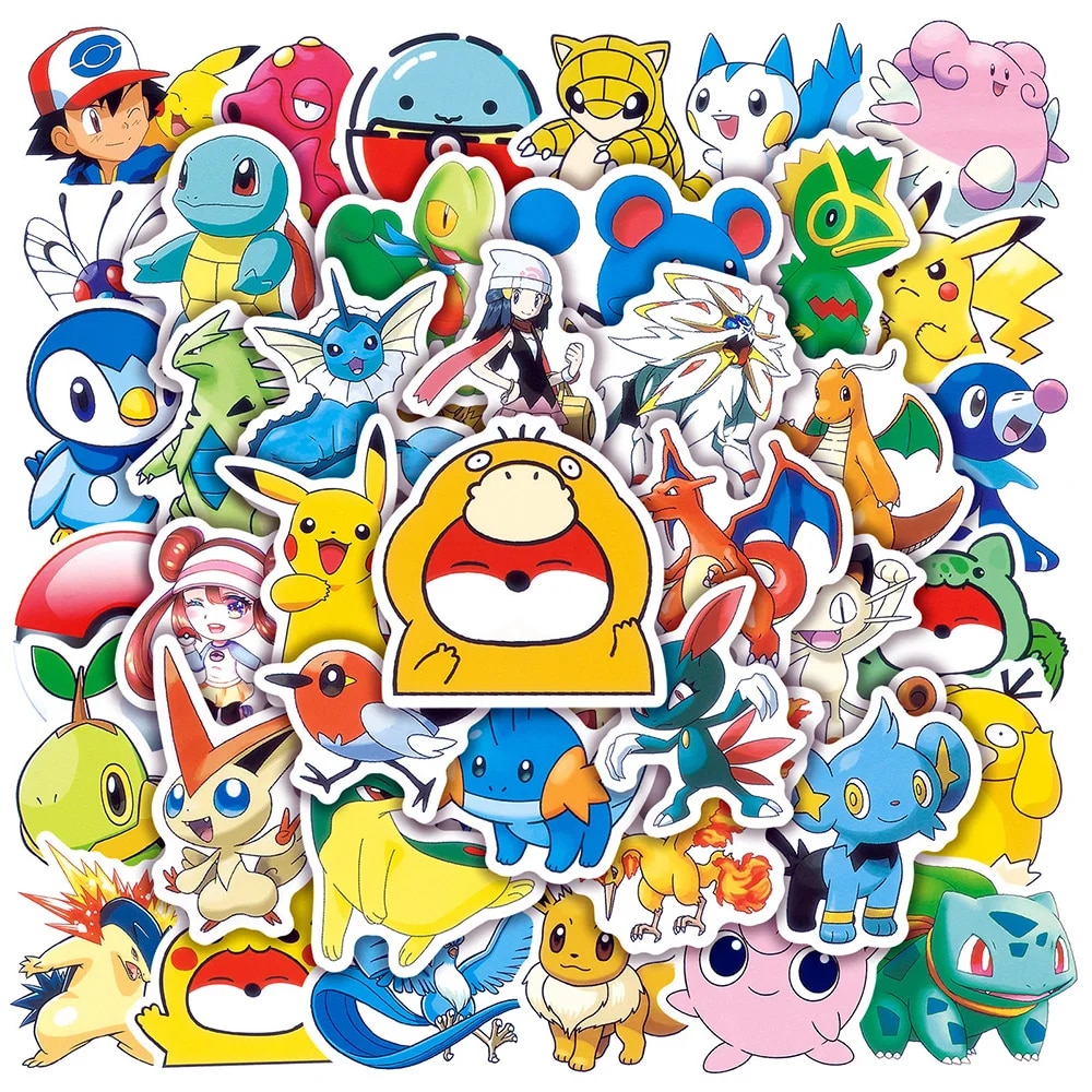 50/100pcs Cute Cartoon Pokemon Anime Stickers Pikachu Decals Motorcycle ...