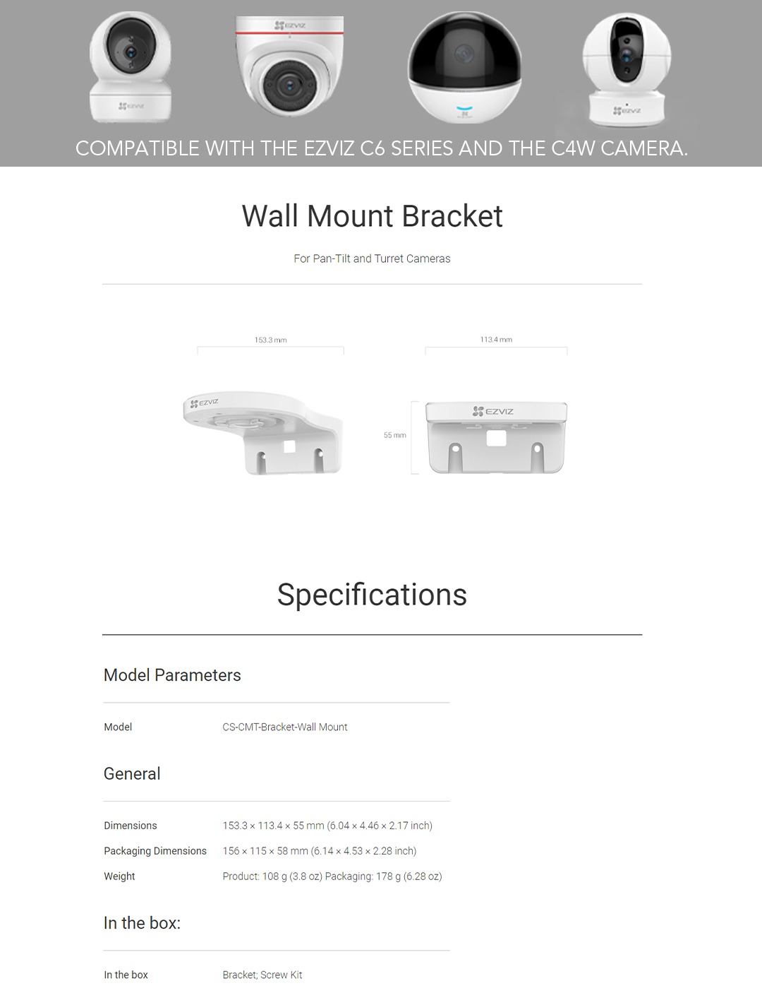 EZVIZ CS-CMT Wall Mount Bracket for IP Camera - Secure Your Camera with ...