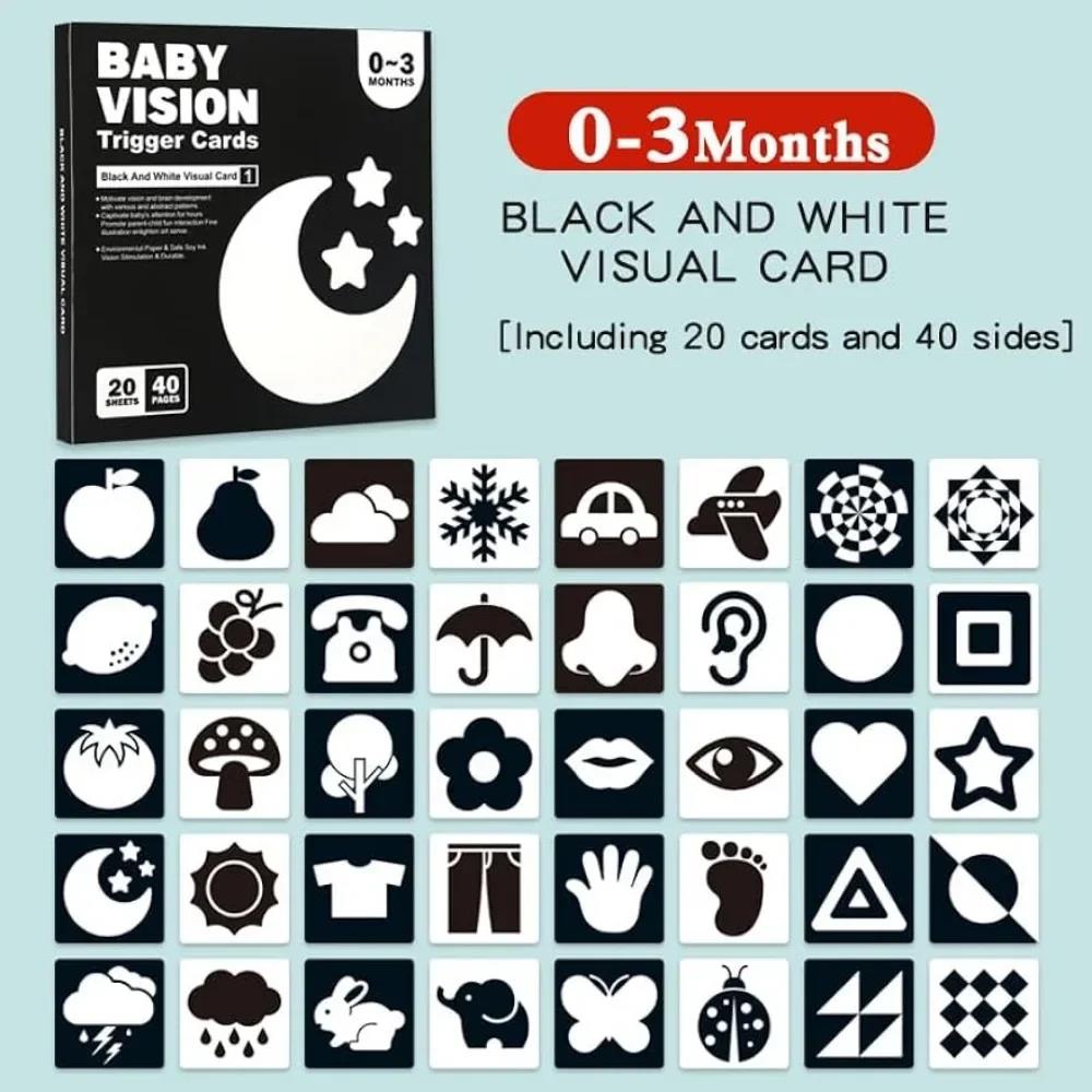 Black White High Contrast Card Montessori Baby Vision Stimulation Cards ...