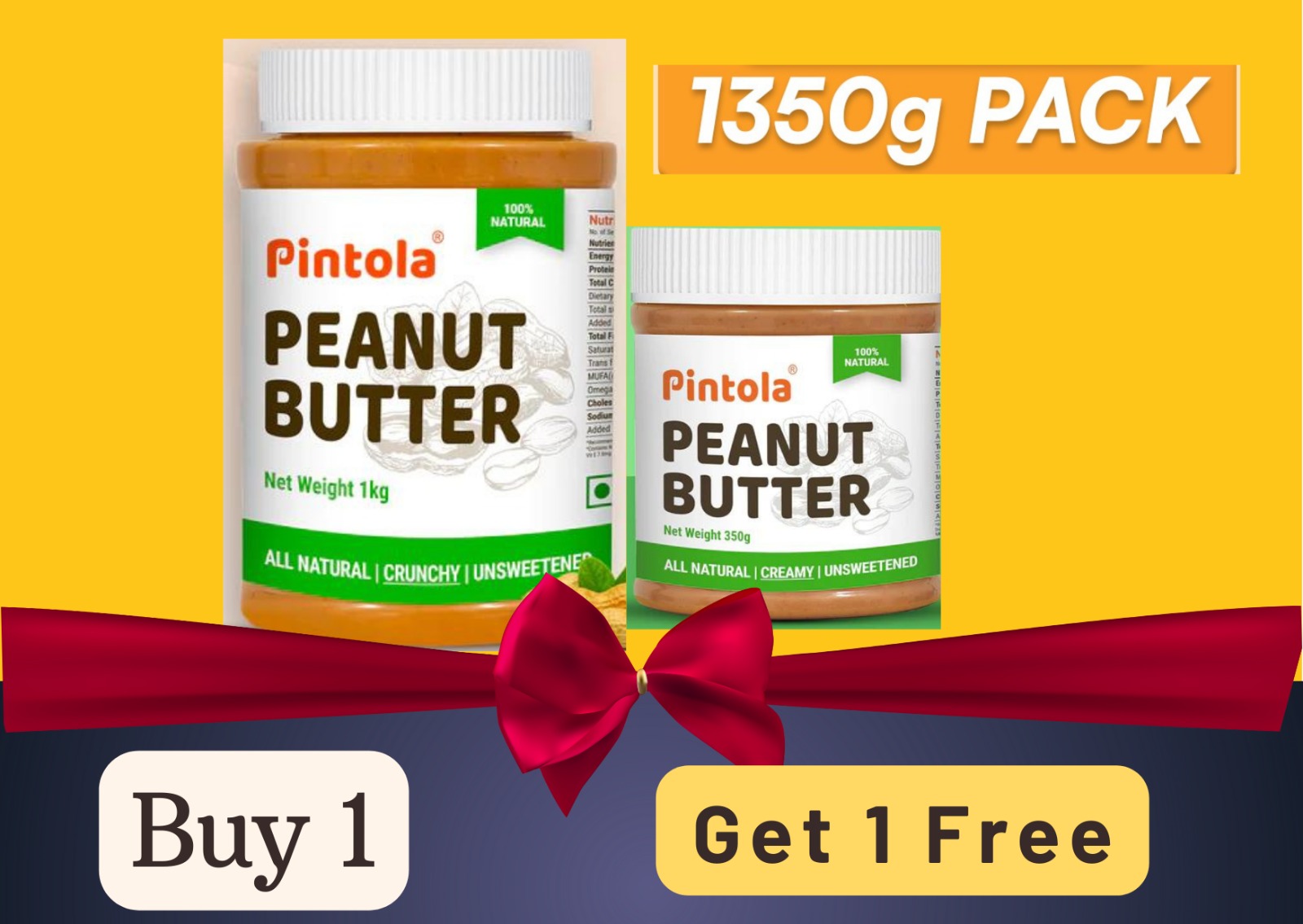 Combo Pack of Pintola All Natural Peanut Butter- Creamy- 1kg and ...