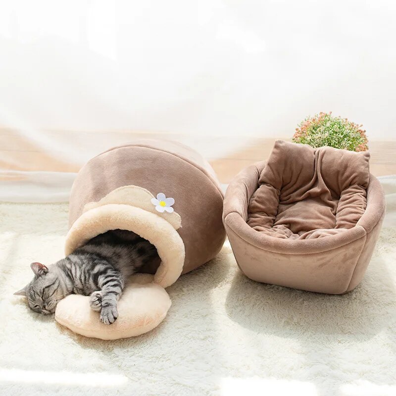 【Atoztide Store】Winter Warm Cat Bed Foldable Cute Cat House Cave ...