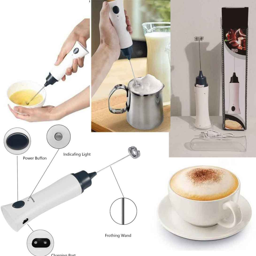 Hand Liquid Mixer And Coffee Maker Juice Maker Rechargeable - White