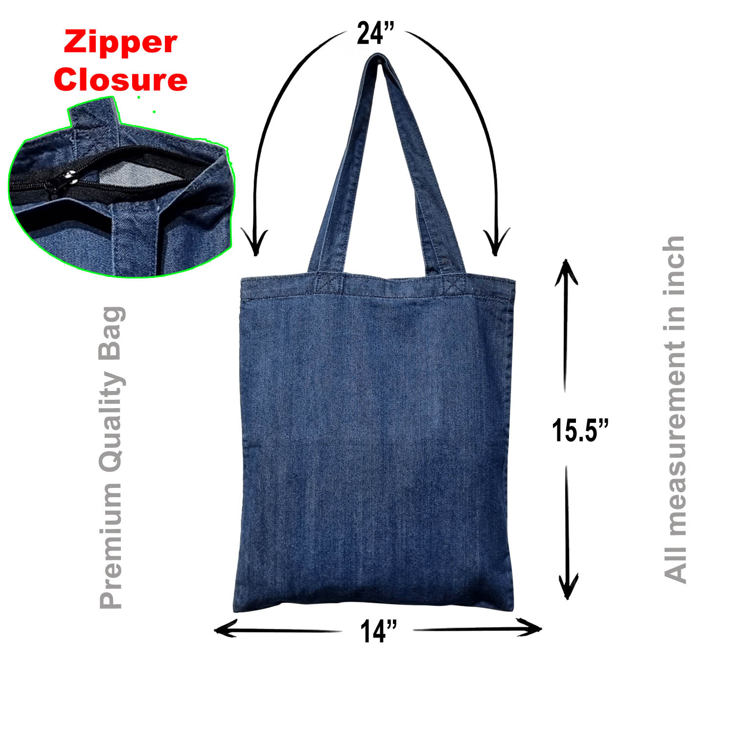 Zipper Closure Denim Blue Tote Bag | Daraz.com.bd