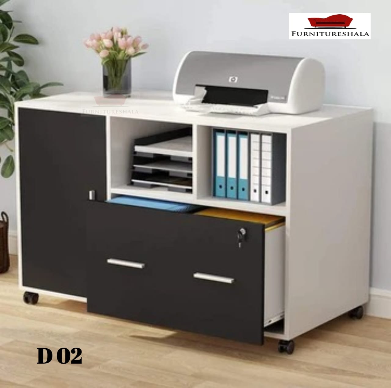 FurnitureShala Black & White Office Printer Table/ Office desk ...