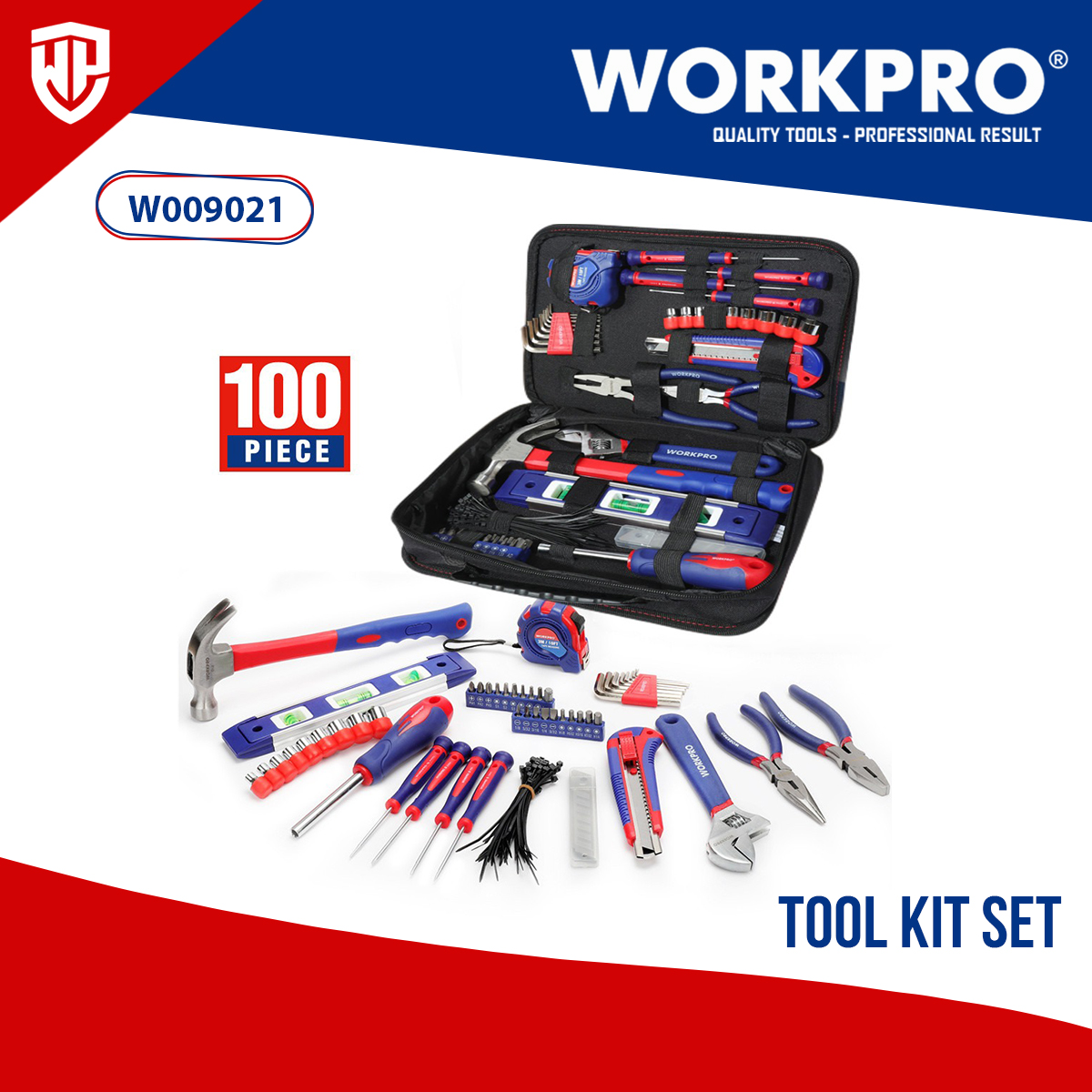 Workpro 100 Piece Home Tool Kit Household Hand Tool Set with Easy ...