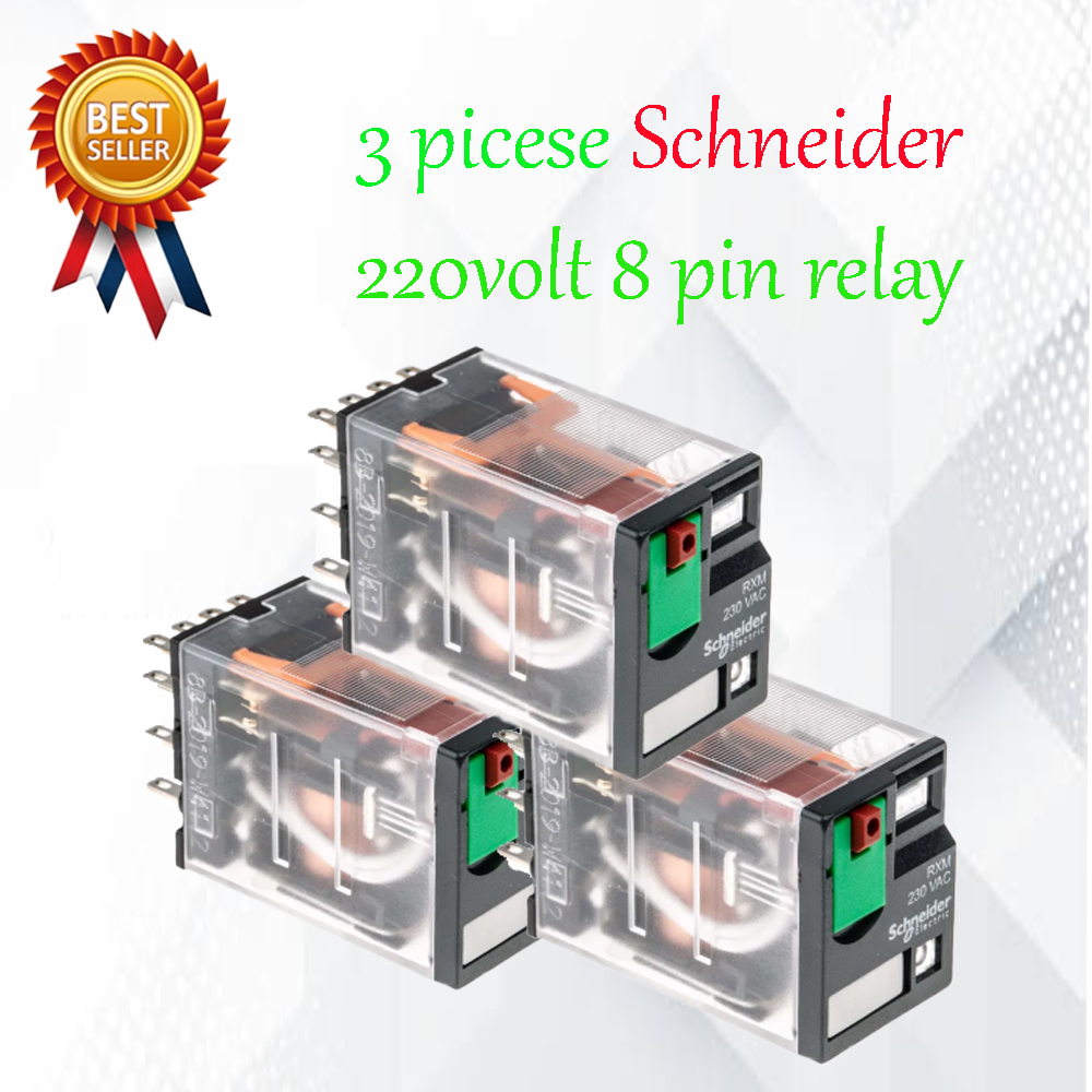 3 Pieces Schneider AC 220V/240V Coil 8 Pin DPDT Power Electromagnetic Relay