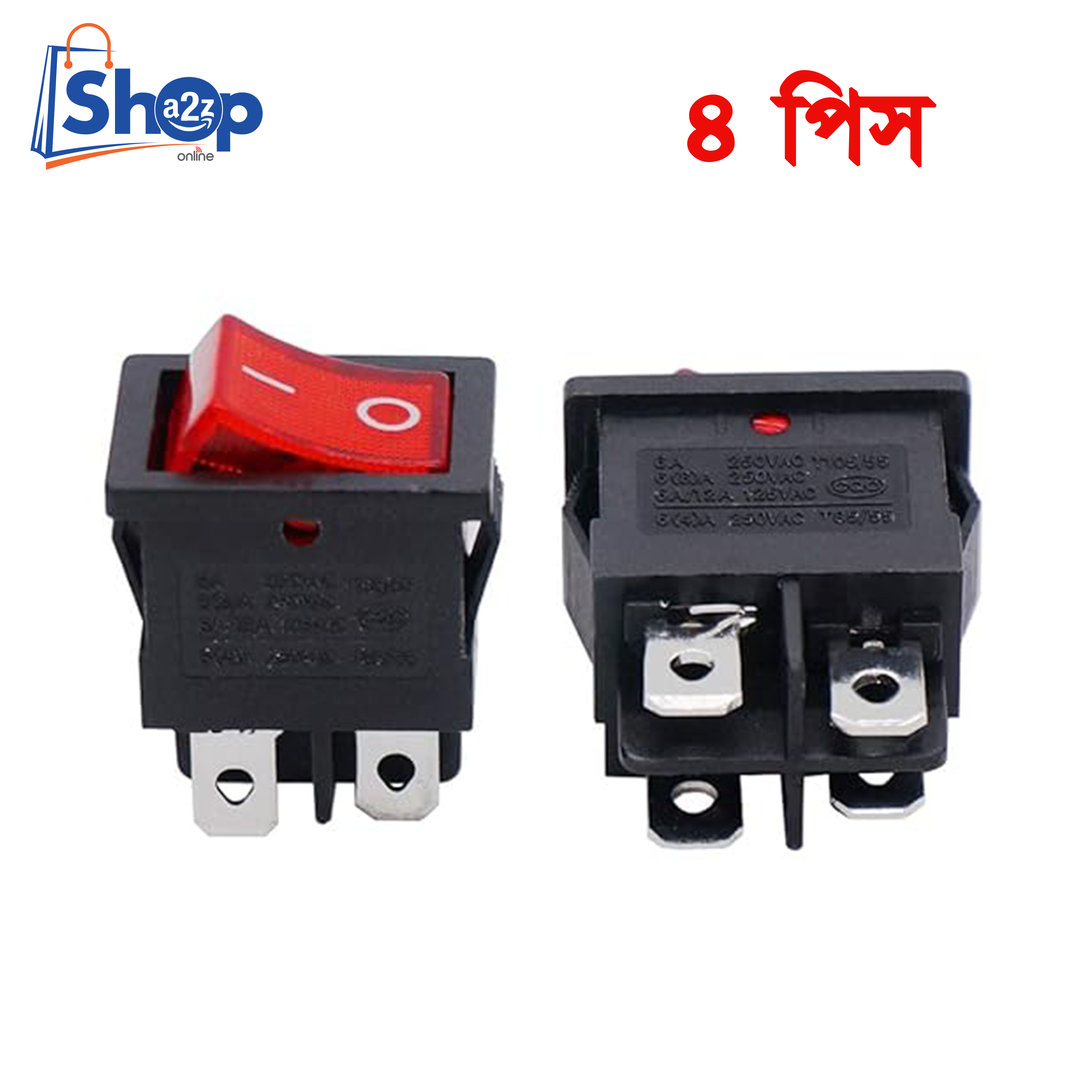 Mini 4 Pins ON/Off Switch KCD1 DPST 6A/250V 10A/125V AC Rocker Switch ...