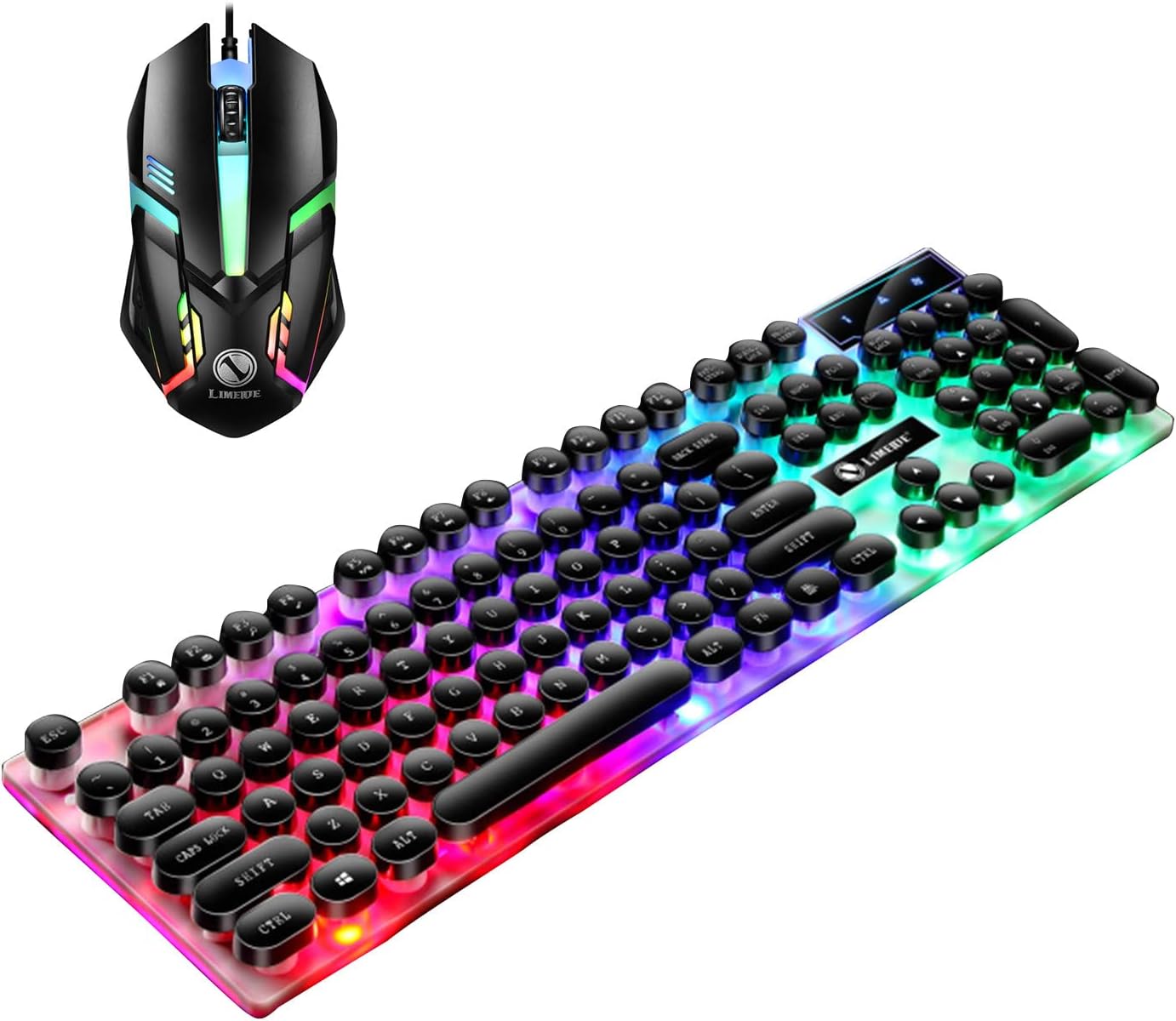 Gaming Keyboard and Mouse Combo, Rainbow Backlit Mechanical Feeling ...