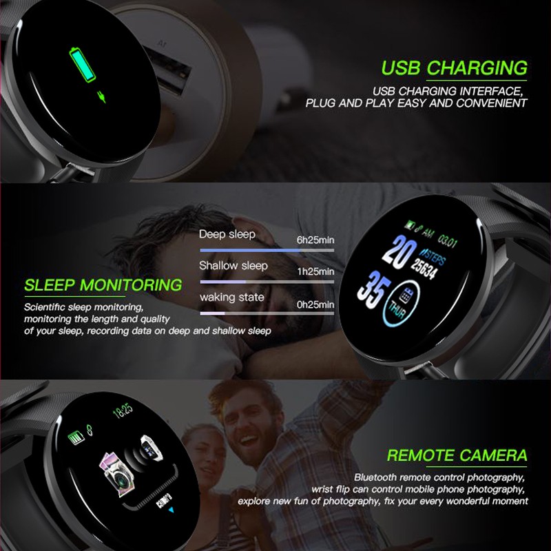 D18 Smart Watch Men Women Smartwatch Blood Pressure Waterproof Digital ...