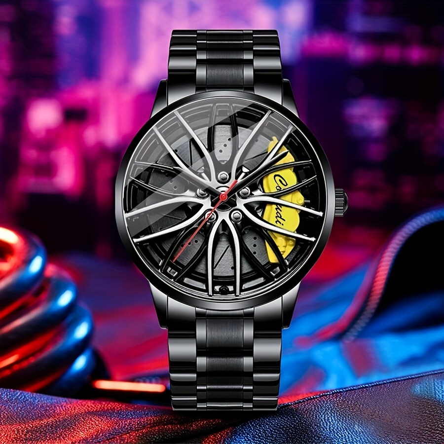 Fashion Automatic Car Wheel Watch, Men's Steel Belt Three-dimensional ...