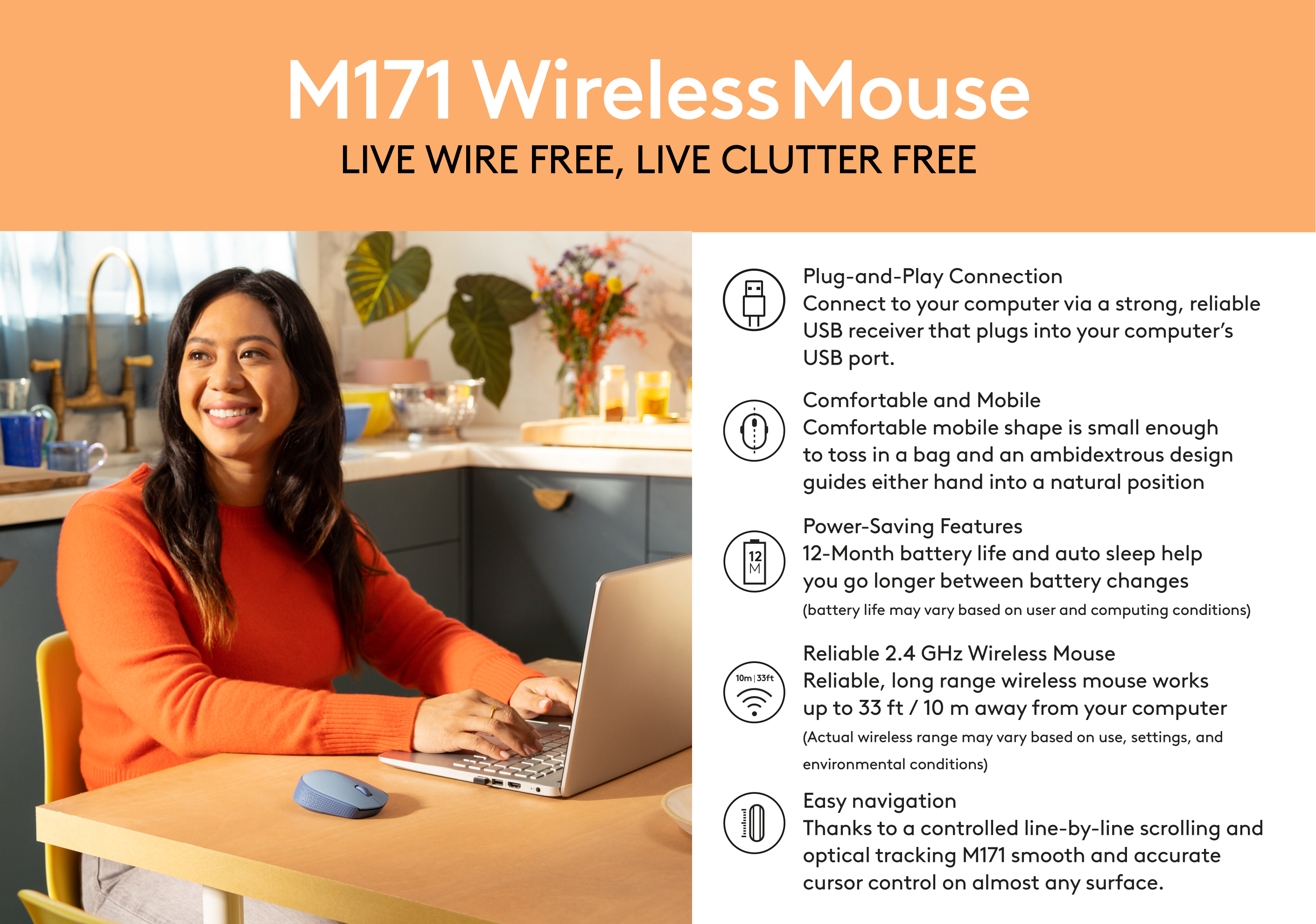 Logitech M171 Wireless Mouse for PC, Mac, Laptop, 2.4 GHz with USB Mini ...