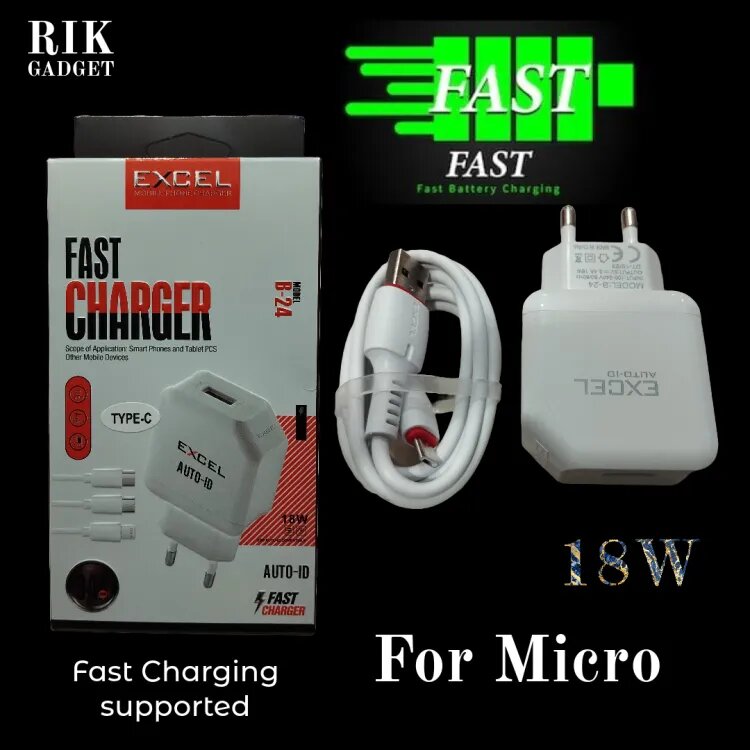 Excel B24 3.4A Quick Charging 18w Charger Fast Charging Micro USB ...