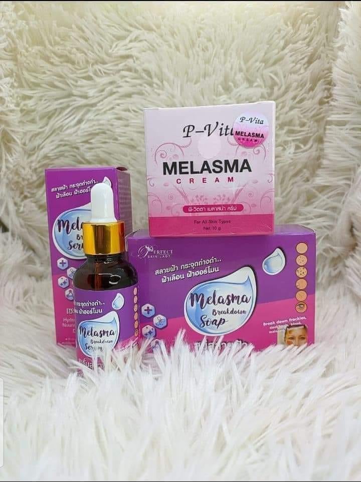 P-Vita Melasma Cream 10g + Melasma Breakdown Serum 40ml + Melasma Breakdown Soap 80g Anti ...