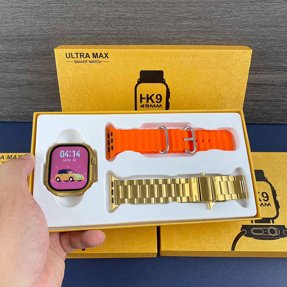 IOS Android HK9 Ultra Max Gold Smart Watch Bluetooth Call Men ...