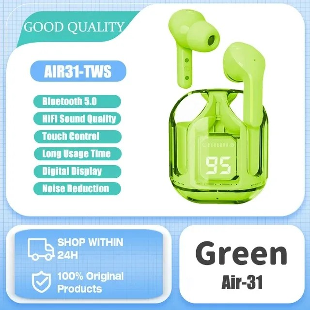 Air31 Transparent TWS Wireless Earbuds - Bluetooth 5.3 Stereo Headset ...