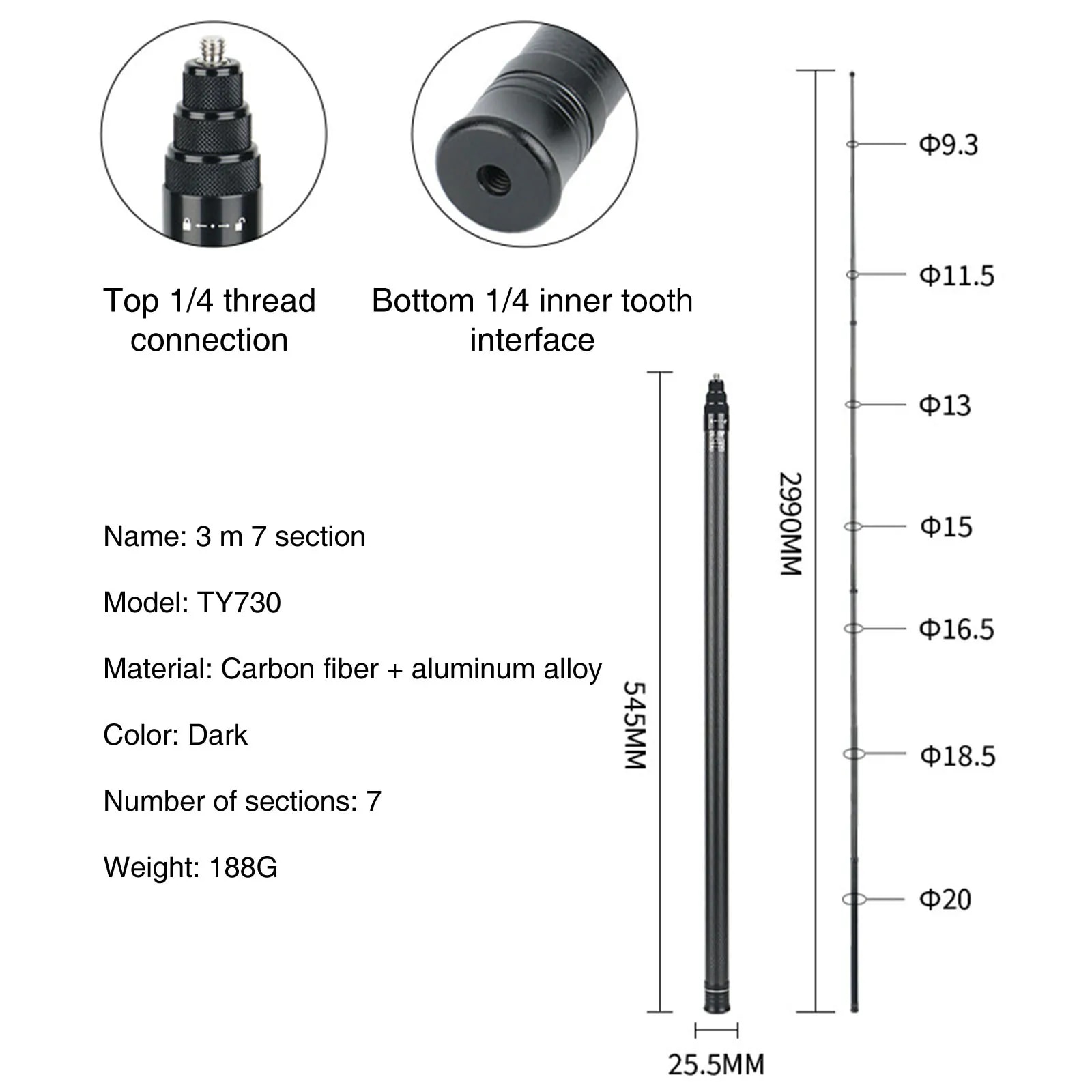 3M Carbon Fiber Selfie Stick for DJI Osmo Action Insta360 GoPro Action ...