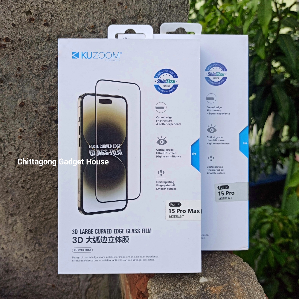 For Apple iPhone 15 Pro Max - KUZOOM 3D Large Curved Edge Glass Film ...