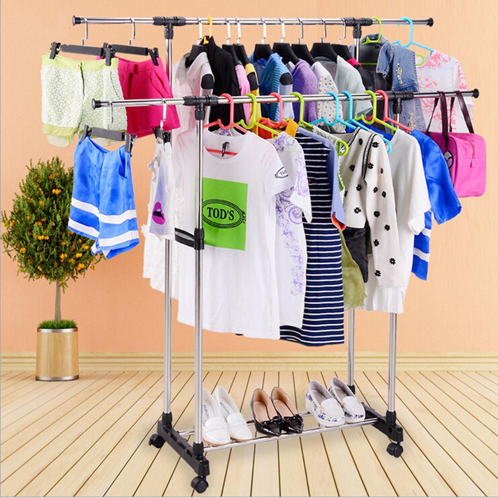 Double Stand Adjustable Garment Cloth Rack-????,???? ????? | Daraz.com.bd