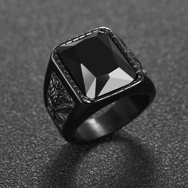 Black Stone Ring for Men Rock Fashion Man Male Ring Gift - Ring For Men ...