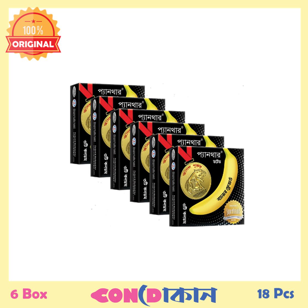 Panther Dotted Banana Flavor Condom For Protection 6 Box (18 Pcs ...