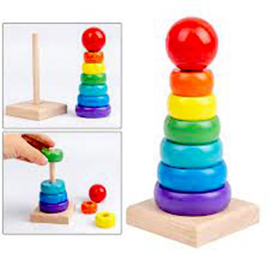 Rainbow Stacker Wooden Ring Educational Toy Kids Tower Stack Up Blocks ...