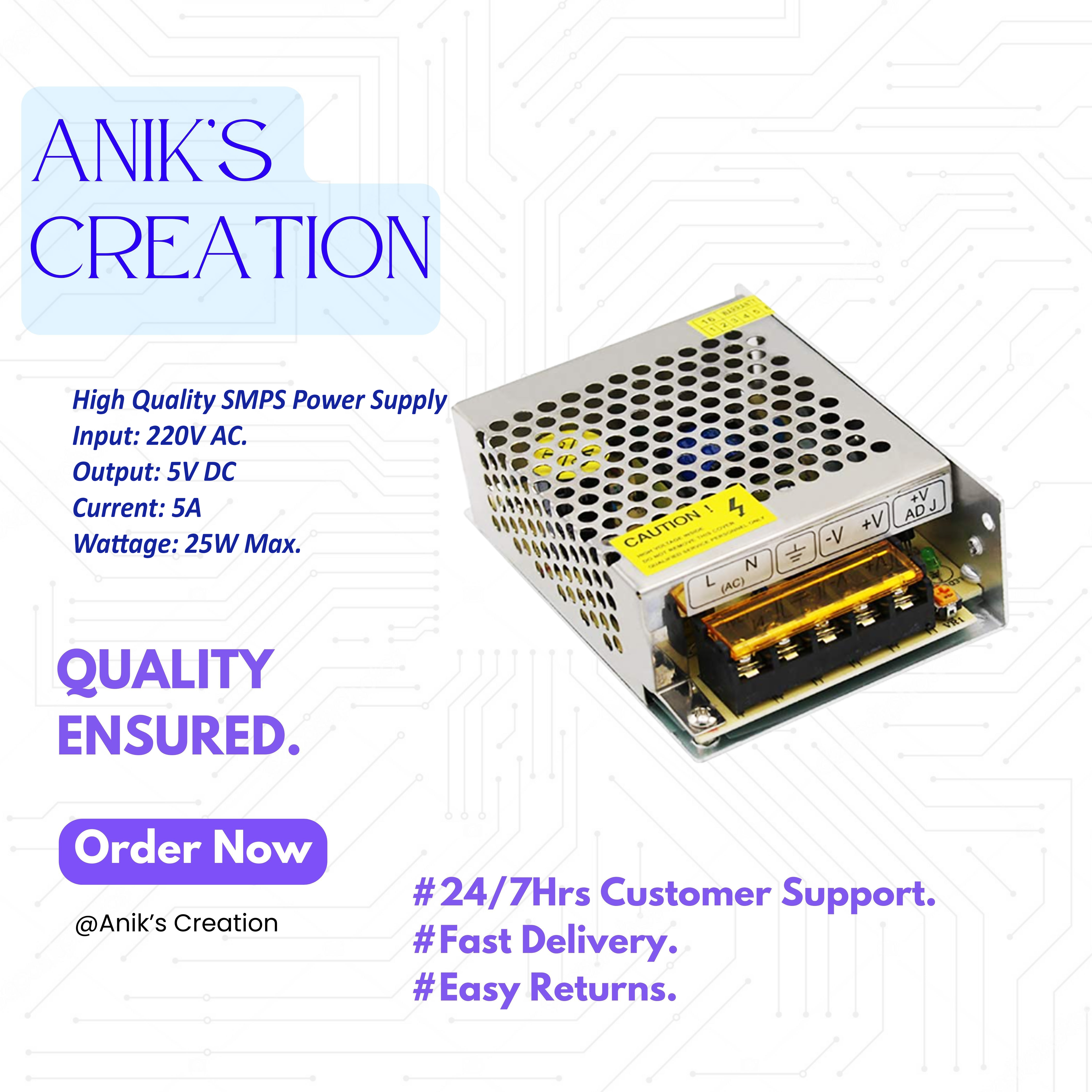 5V 5A DC SMPS Power Supply 25W
