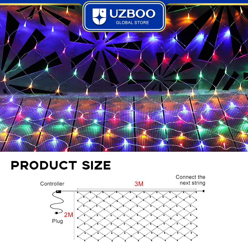 UZBOO 220V String Lights Outdoor Christmas Net Lights LED Mesh String ...