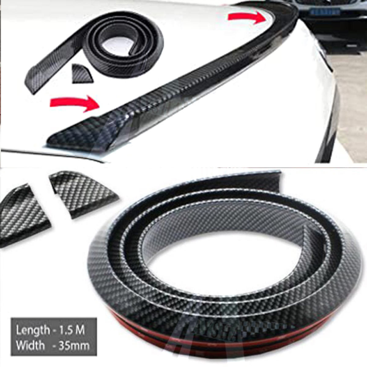 Spoiler / Rear Rubber Bonnet Wing Lip Sticker Samurai -Carbon Black ...
