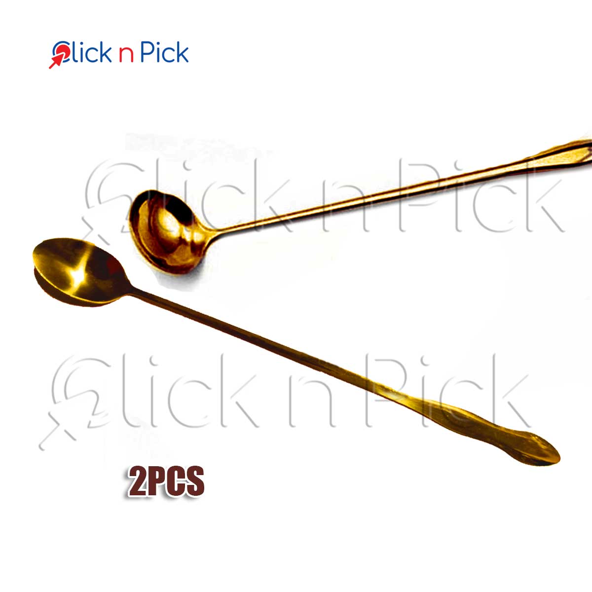 Golden Steel Long handle Pickle Spoon Round and Oval shape (26cm) 2 pc ...