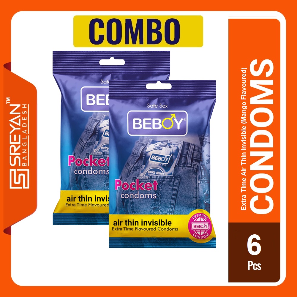 Beboy Extra Time Air Thin Invisible Condom (Mango Flavour) Pouch Pack (Combo) - 6Pcs (India ...